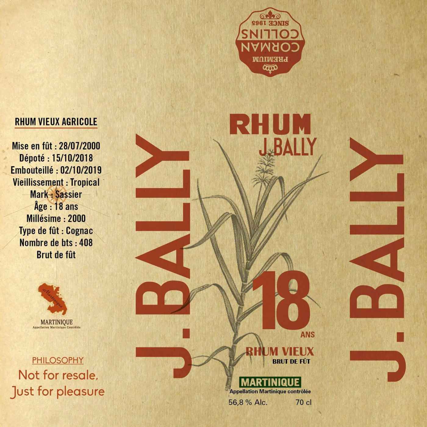 BALLY 18Y Millésime 2000 brut de fût (Corman Collins) - 56,8% - 0,7L